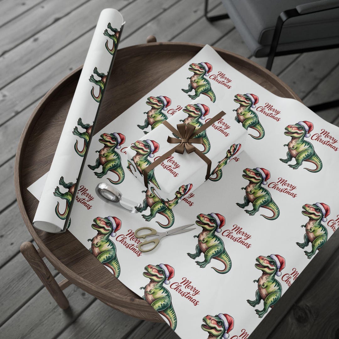 Vintage T-rex Christmas Wrapping Paper | Merry Christmas Pattern ...