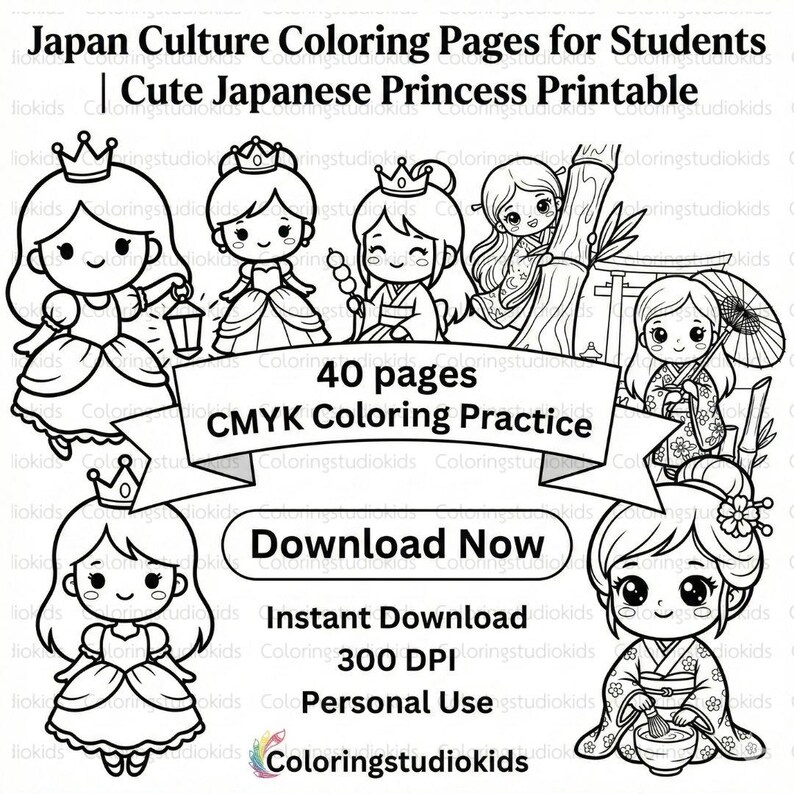 Kawaii Japanese Princess Coloring Pages | Chibi Art, Culture (PDF ...