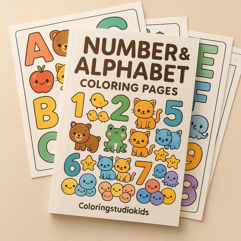 Kids Alphabet-numbers Coloring Pages Kawaii Animals-counting Worksheets ...