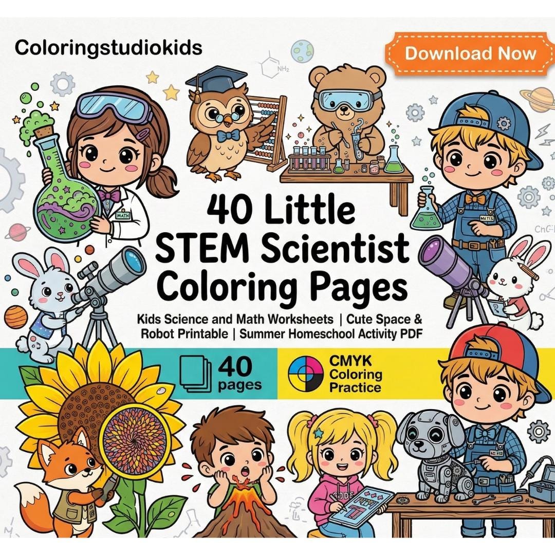 40 Little STEM Scientist Coloring Pages | Kids Science Math Worksheets ...