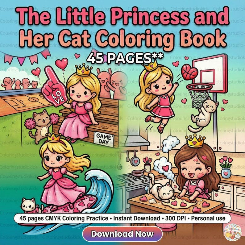 The Little Princess and Her Cat Coloring Book: 45 Fun Adventures ...
