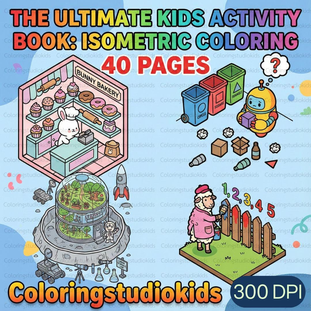 Isometric Kids Activity Book | 3D Coloring, Mazes (digital Download) - Etsy