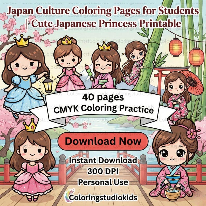 Kawaii Japanese Princess Coloring Pages | Chibi Art, Culture (PDF ...