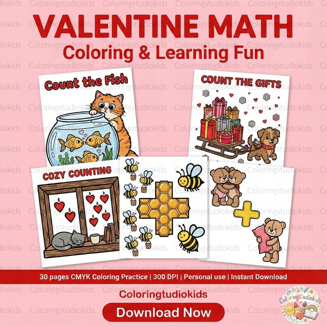 Valentine Math Coloring Pages, Kindergarten Addition Subtraction ...