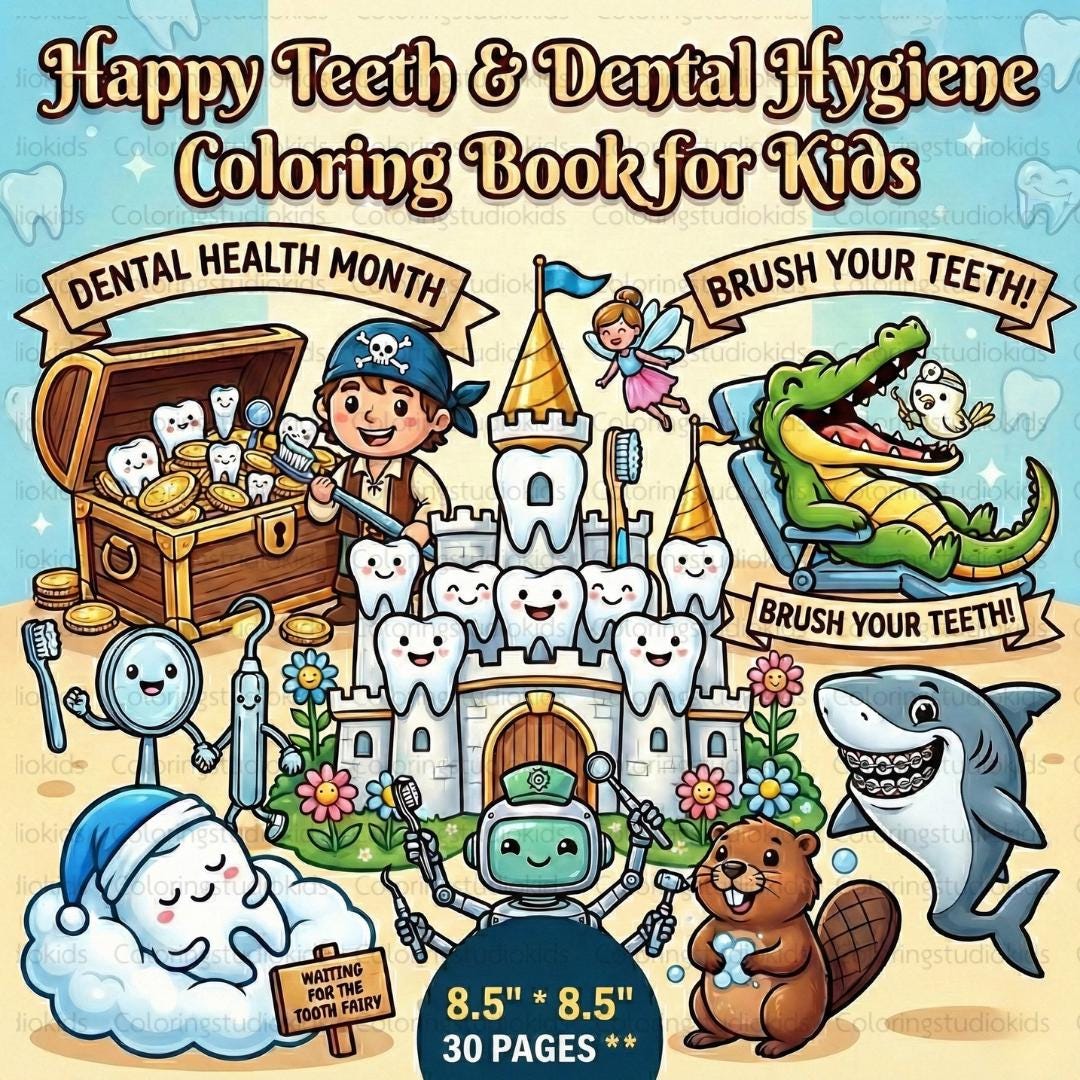 Dental Hygiene Coloring Book: Fun Teeth Brushing for Kids - Etsy