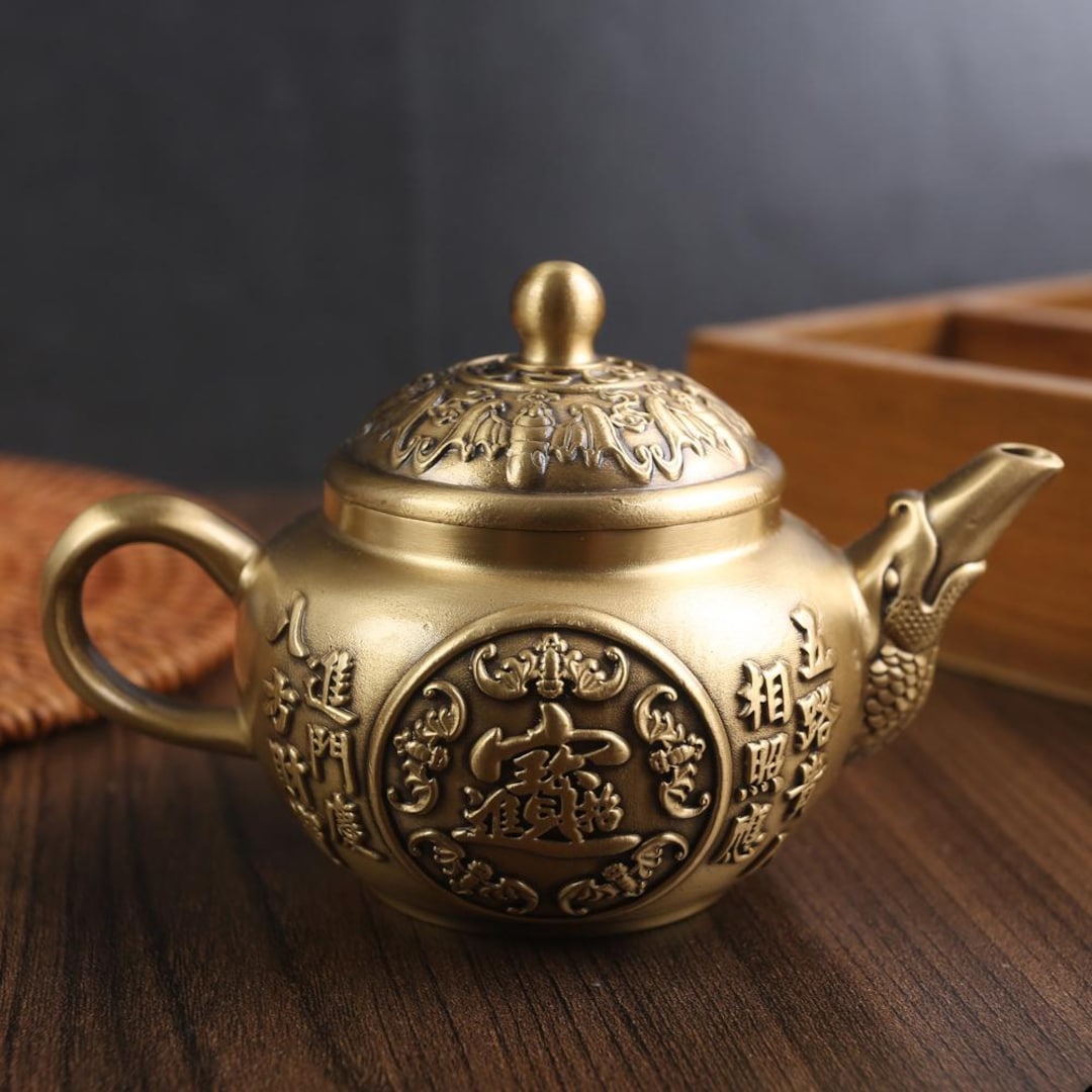 Vintage Brass Teapot, Engraved Asian Style Tea Pot, Retro Decorative ...