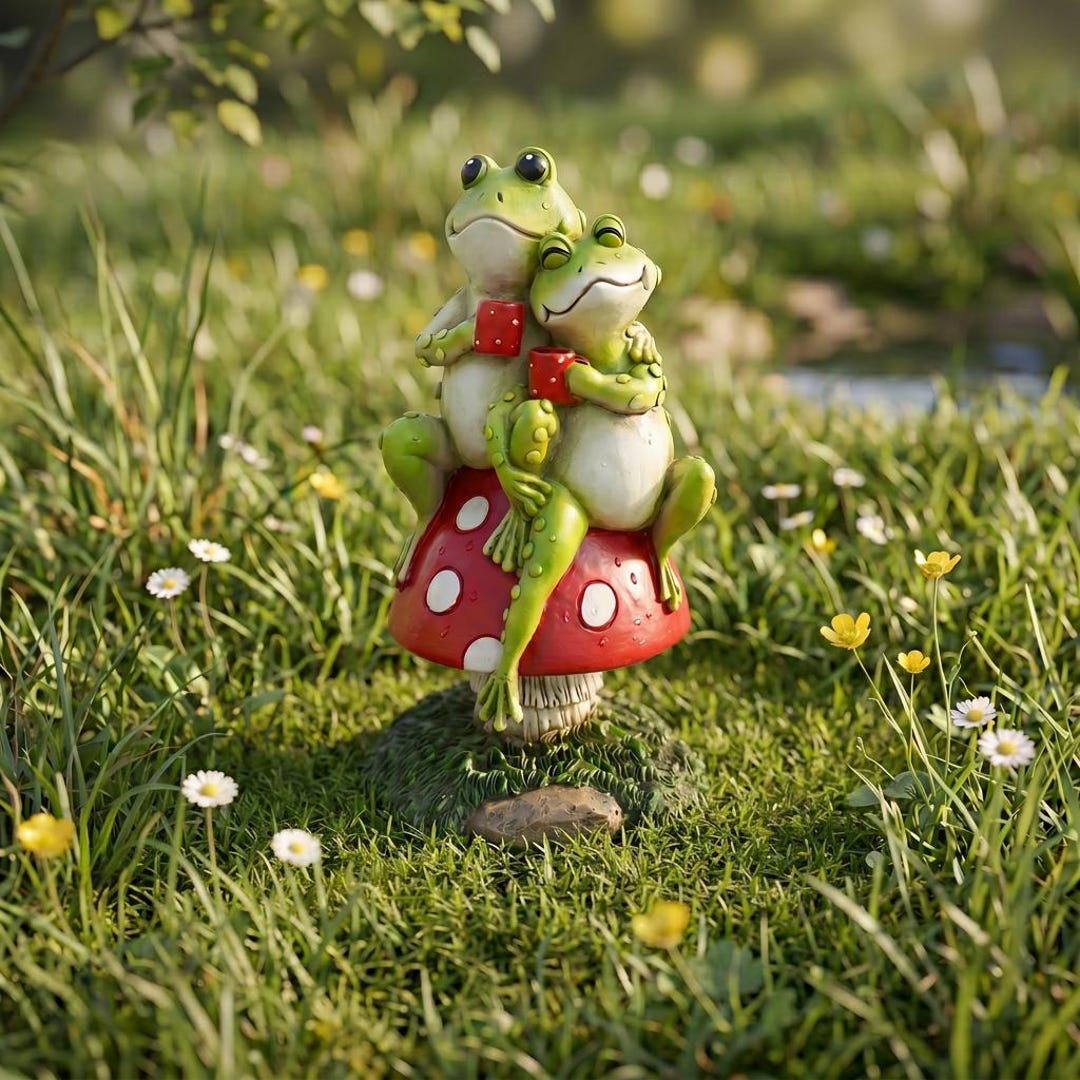 Adorable Frog Couple on Mushroom Statue,resin Garden Frog Figurine ...