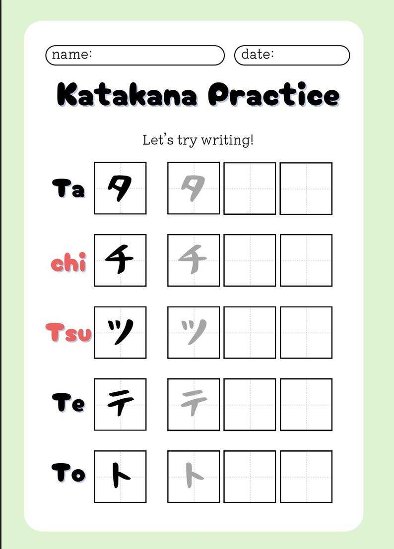 Hiragana & Katakana Practice Sheets – Printable Japanese Alphabet ...
