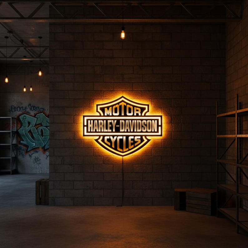 Harley Davidson LED Metal Wall Art | Motorcycle Garage Decor - Etsy