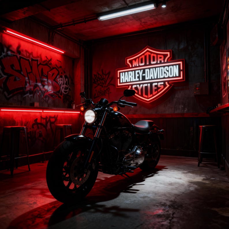 Harley Davidson LED Metal Wall Art | Motorcycle Garage Decor - Etsy