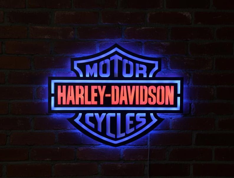Harley Davidson LED Metal Wall Art | Motorcycle Garage Decor - Etsy
