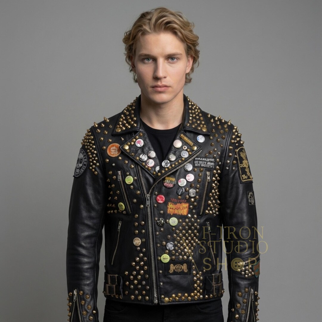 Handmade Studded Punk Rock Biker Leather Jacket Men Women Custom Black ...