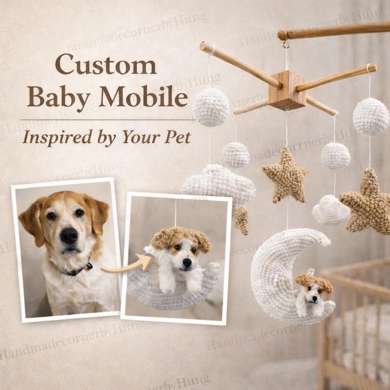 Custom Pet Baby Mobile, Personalized Crochet Dog Nursery Decor ...