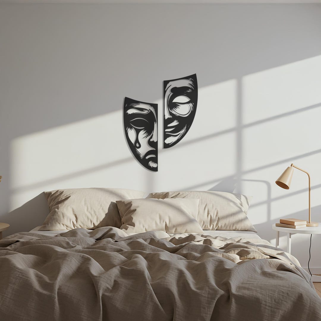 Comedy Tragedy Theater Mask Metal Wall Art, Dramatic Decor for Creative ...