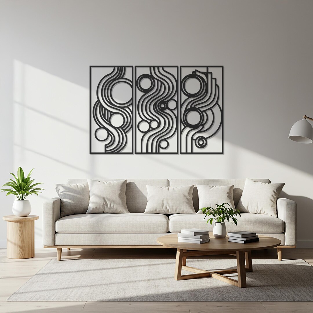 Modern Abstract Metal Wall Art Set of 3 Panels, Geometric Minimalist ...