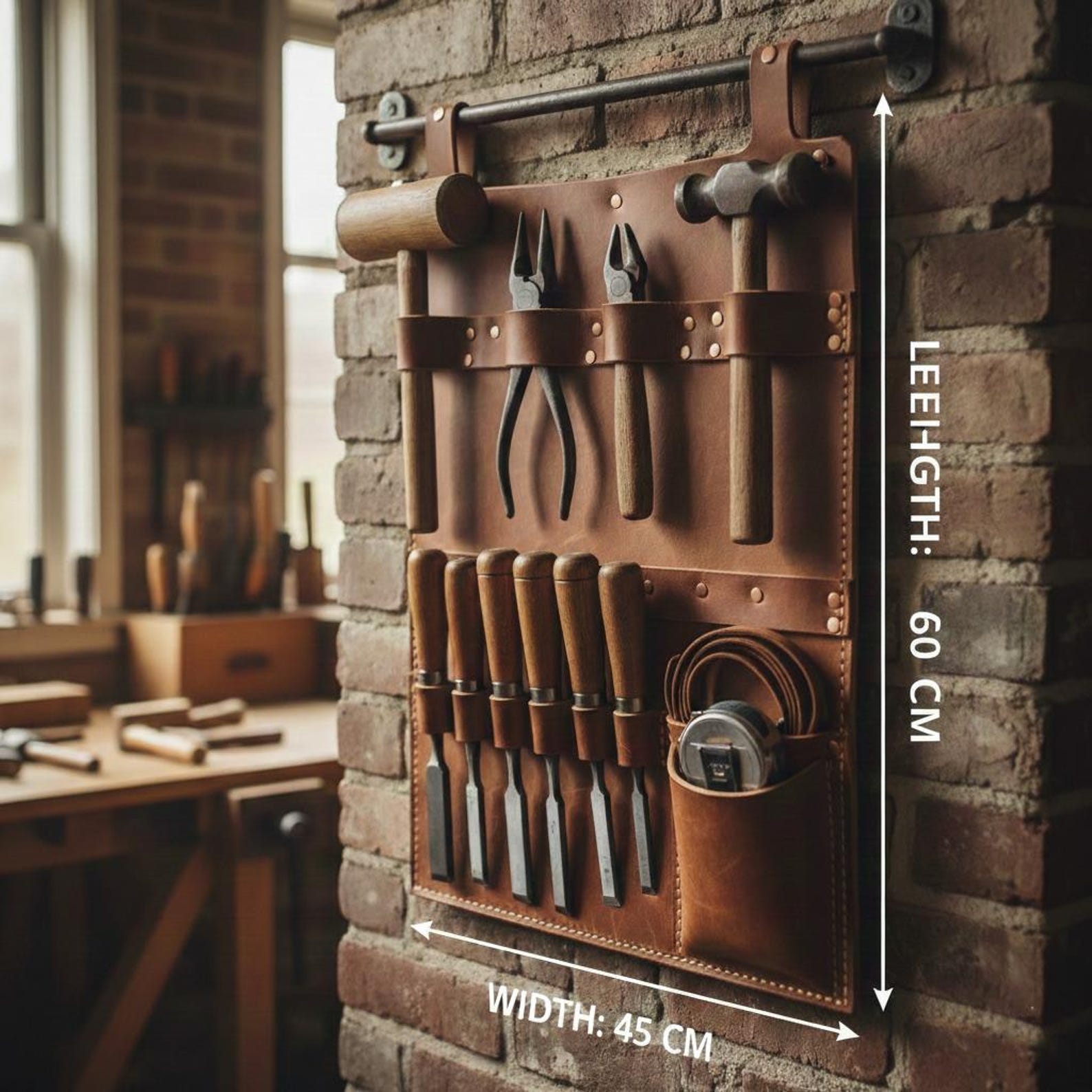 Handmade Leather Tool Organizer | Wall Tool Rack | Woodworking Chisel ...