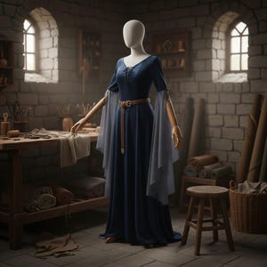 Blue Medieval Gown – Renaissance Fairycore Maxi Dress With Bell Sleeves ...