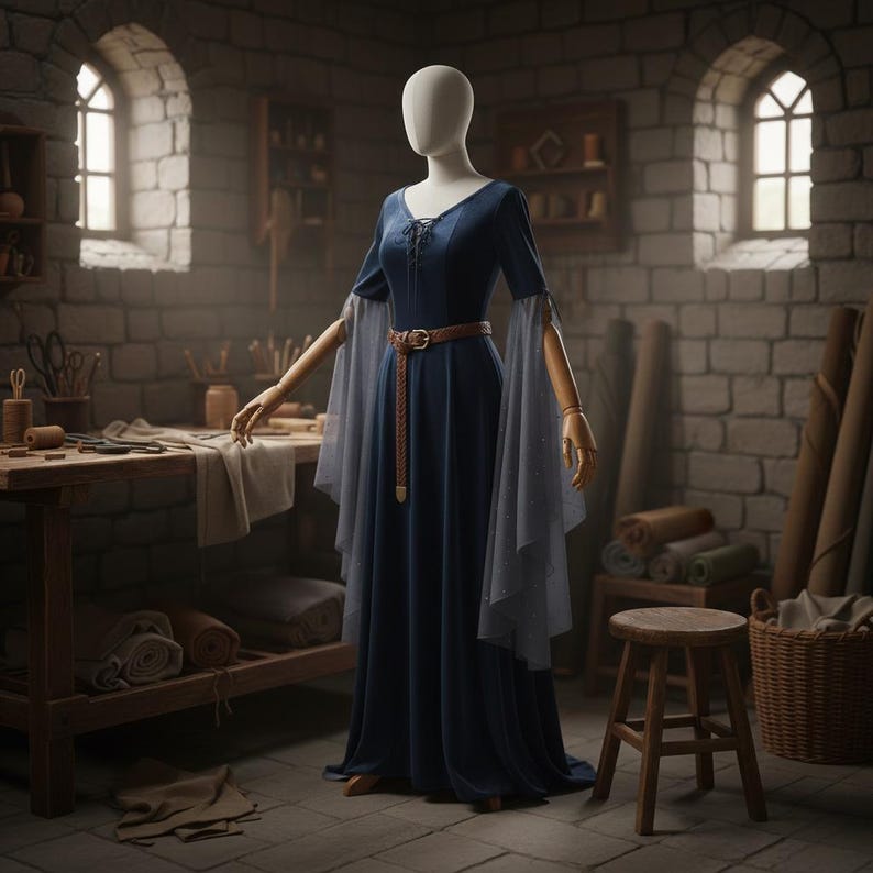 Blue Medieval Gown – Renaissance Fairycore Maxi Dress With Bell Sleeves ...