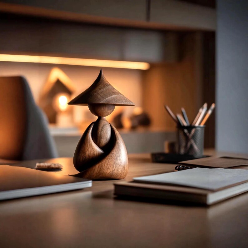Solid Wood Figurine Sculpture | Minimalist Artisan Decor | Handcrafted ...