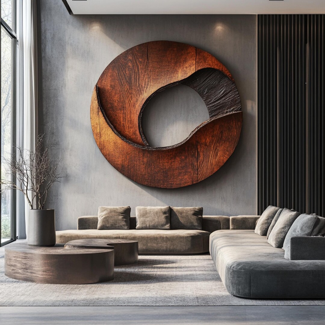Large Abstract Wood Wall Sculpture — Hand-carved Organic Round Art ...