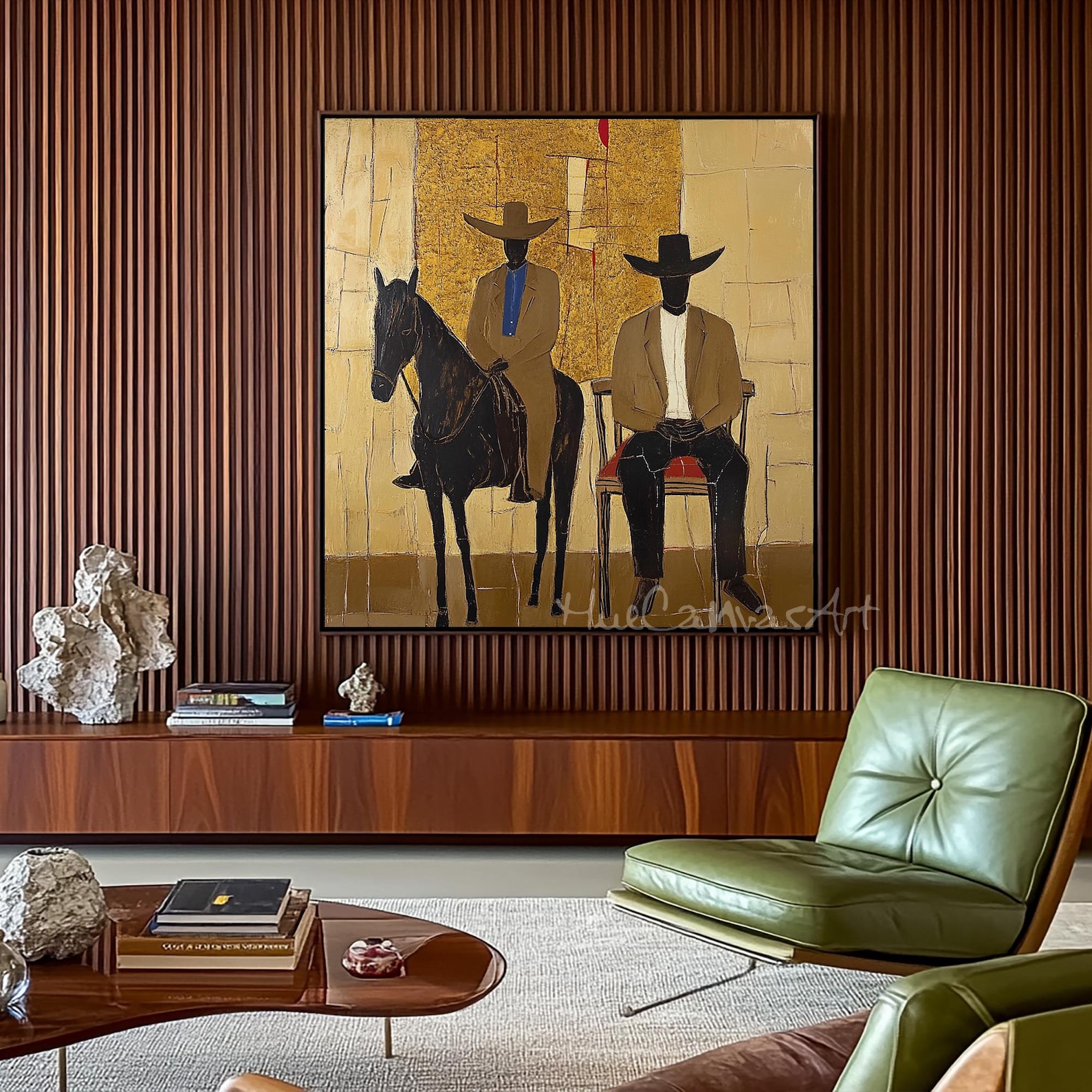 Abstract Cowboy Oil Painting, Western Figurative Wall Art, Two Men ...