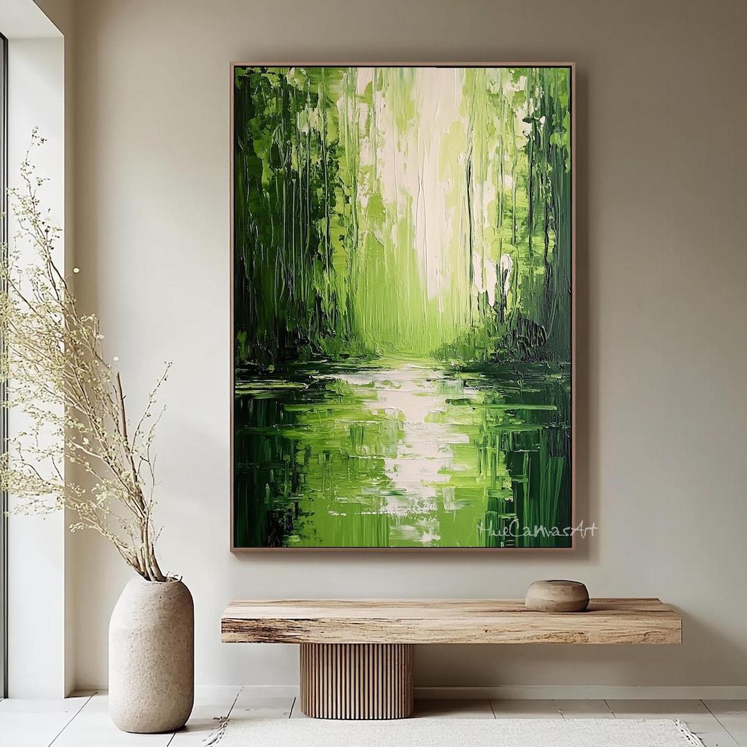 Abstract Green Forest Painting, Modern Landscape Oil Art, Nature Wall ...