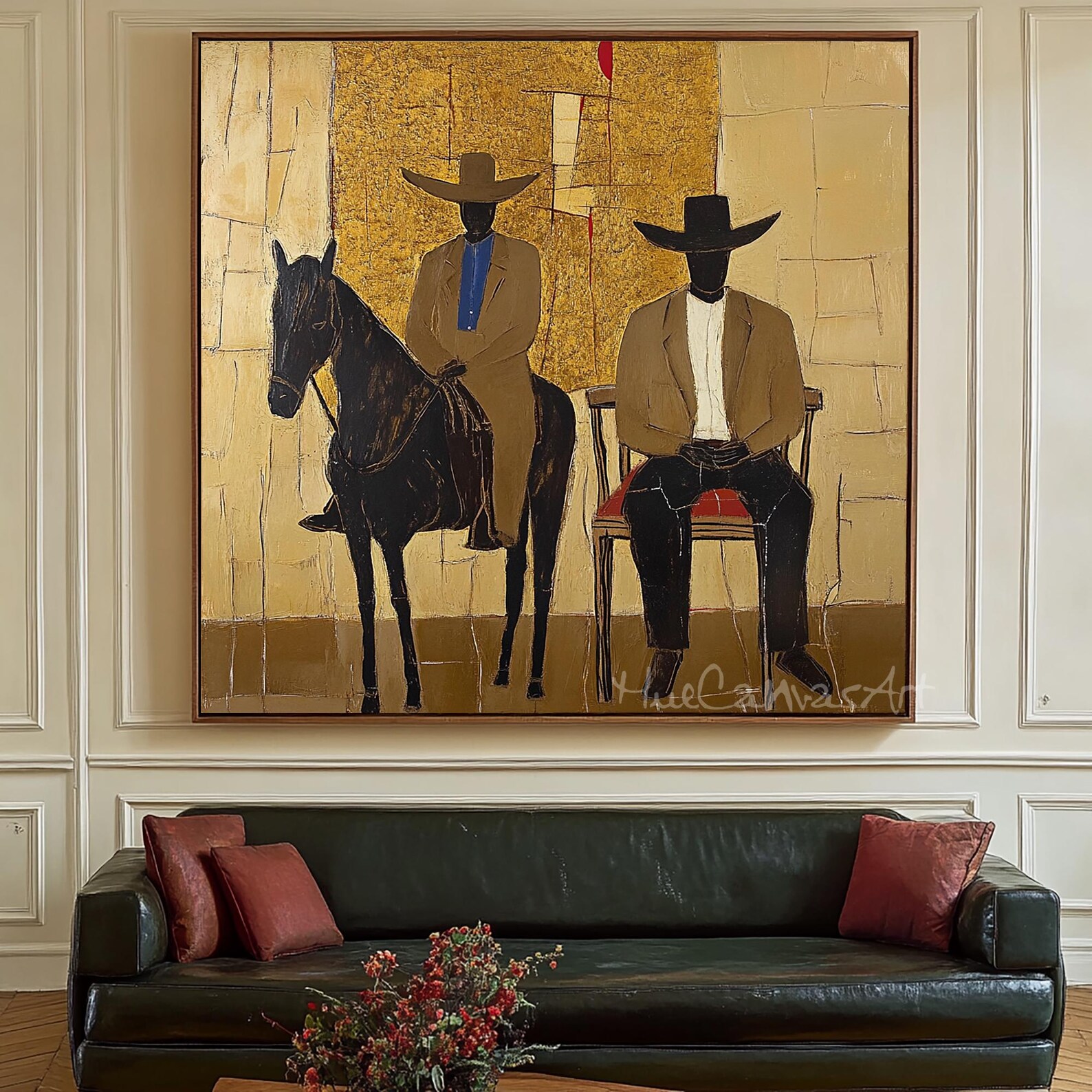 Abstract Cowboy Oil Painting, Western Figurative Wall Art, Two Men ...