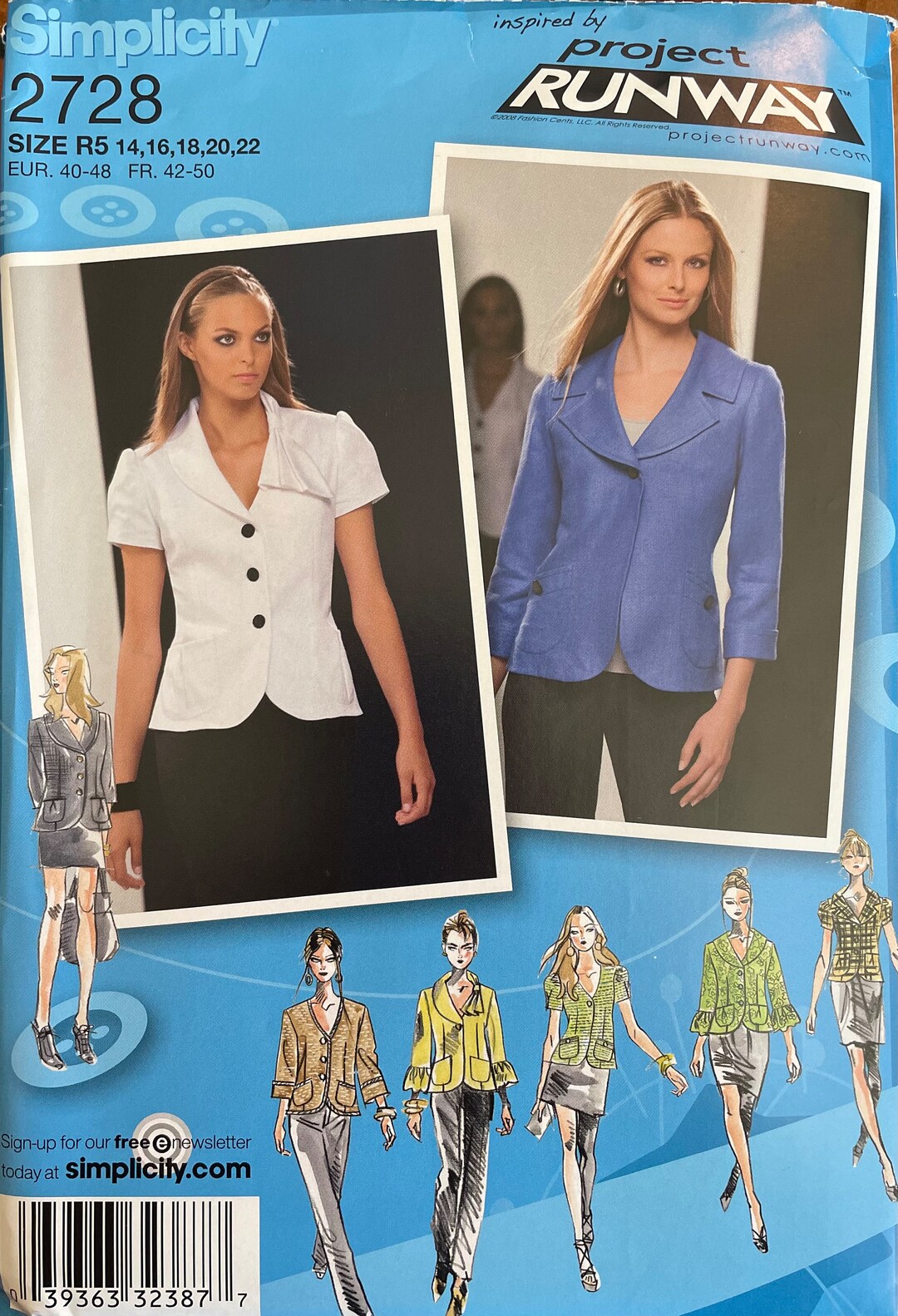 Simplicity 2728 Misses' Jacket With Collar and Sleeve Variations Sewing ...