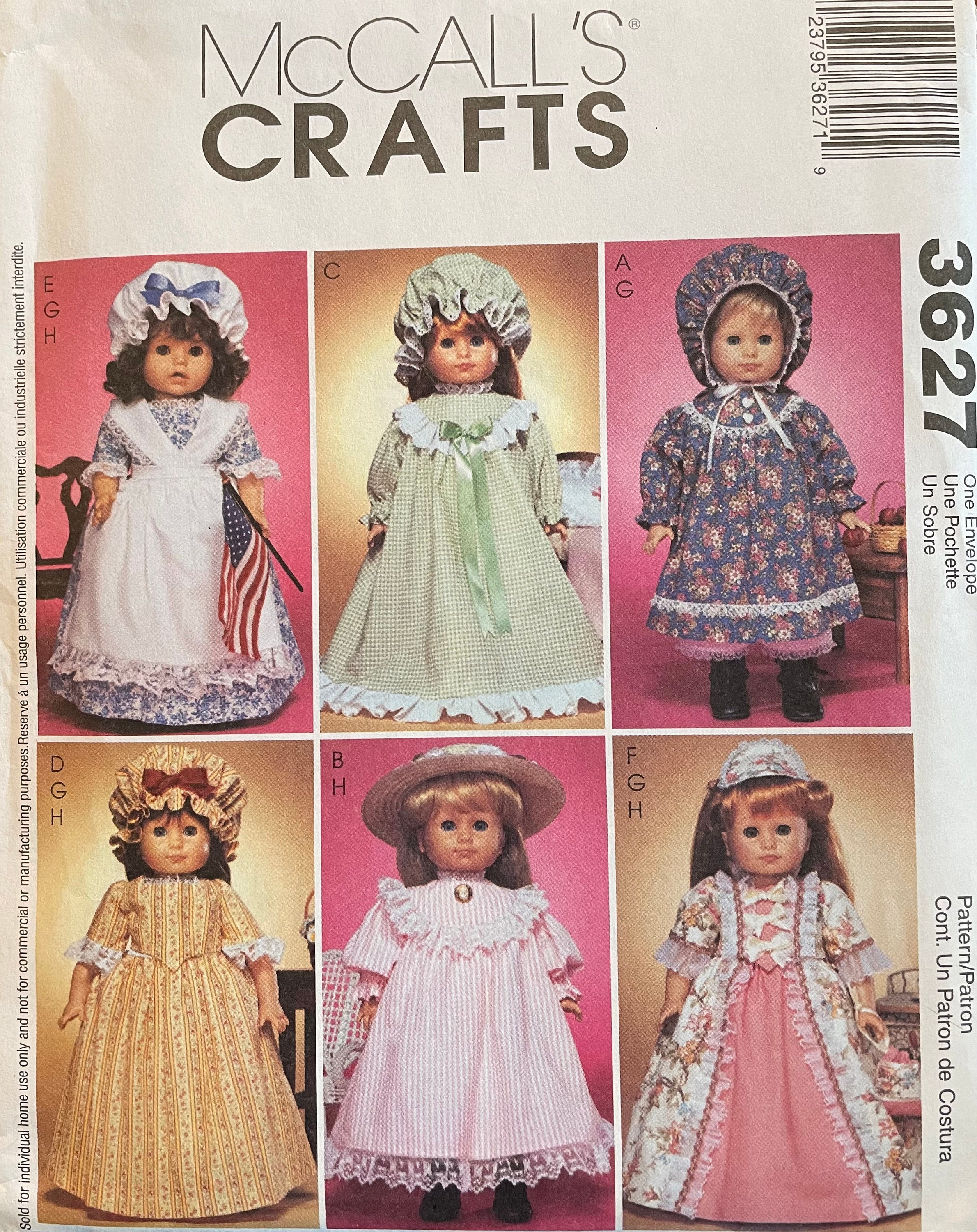 Mccall's Crafts 3627 18 Doll Clothes Sewing Pattern, UNCUT, Vintage ...