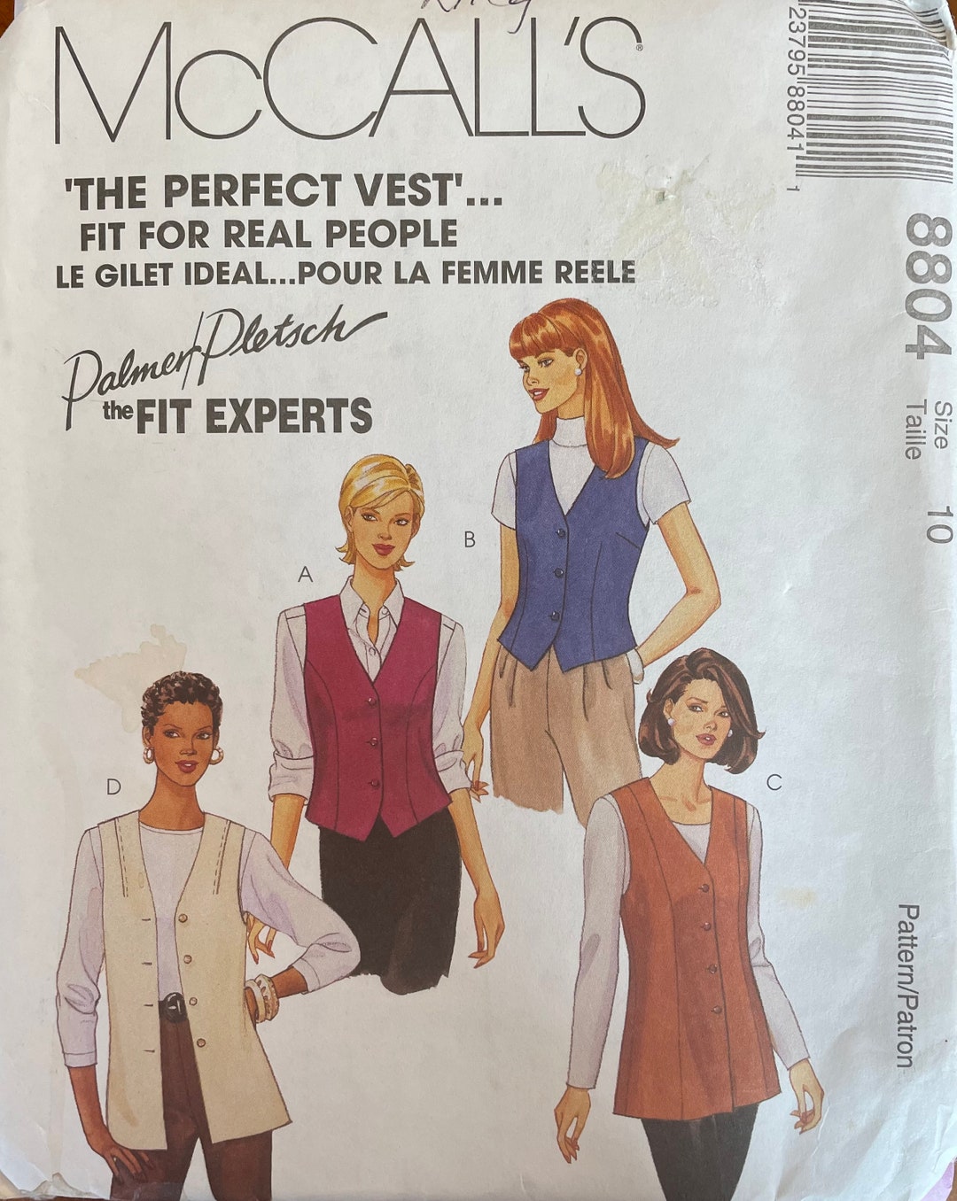 Mccall's 8804 Misses' Lined Vest Sewing Pattern, UNCUT, Size 10, Vintage Pattern, Retro, Classic ...