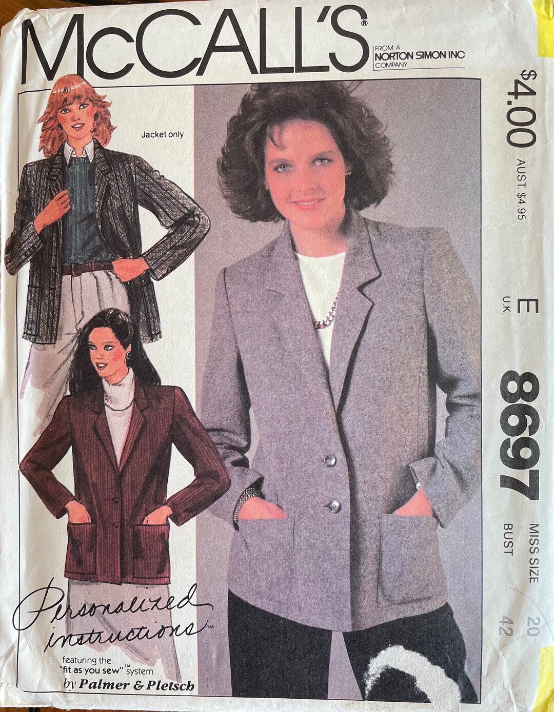 Mccall's 8697 Misses' Jacket Sewing Pattern, UNCUT, Size 20, Unlined ...