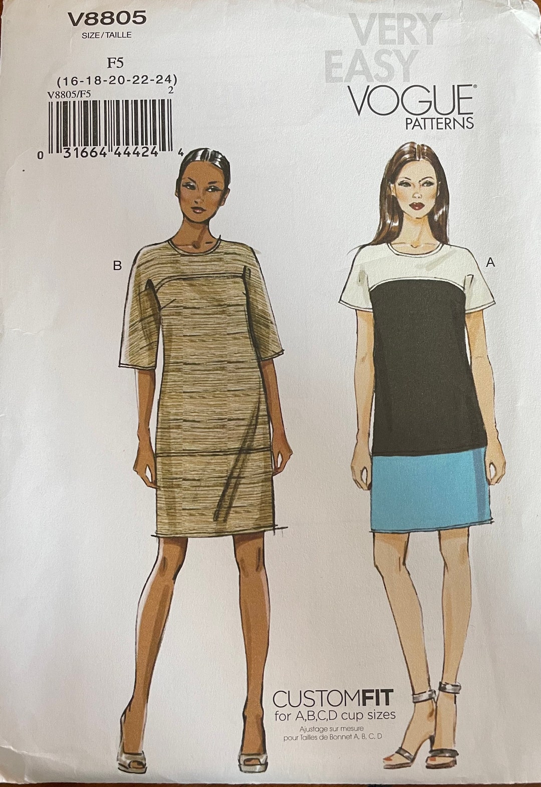 Very Easy Vogue V8805 Misses' Dresses Sewing Pattern, UNCUT, Size 16-18 ...