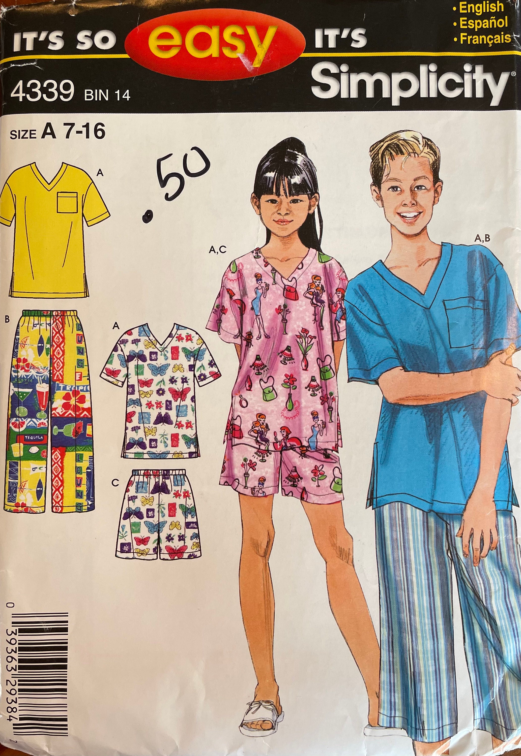 Simplicity 4339 Girls' and Boys' Loungewear Sewing Pattern, UNCUT, Size ...