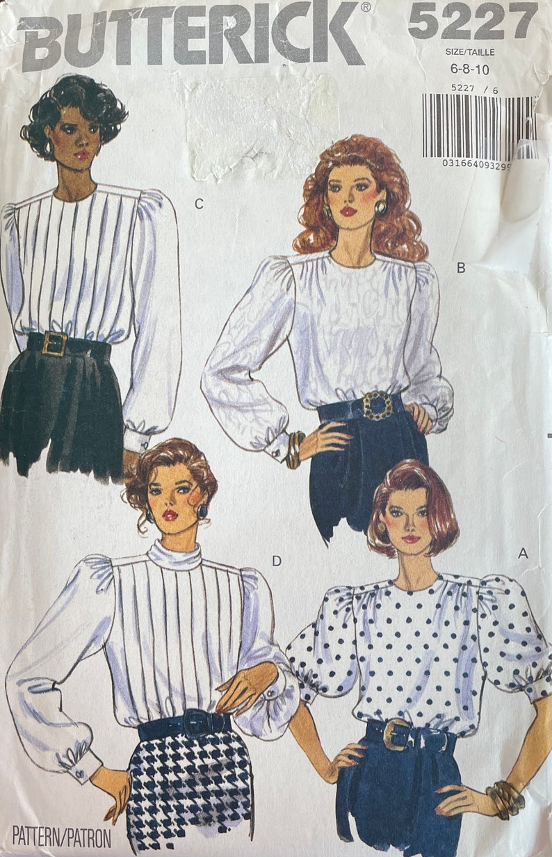 Butterick 5227 Misses' Blouse Sewing Pattern, UNCUT, Size 6-8-10, Loose ...