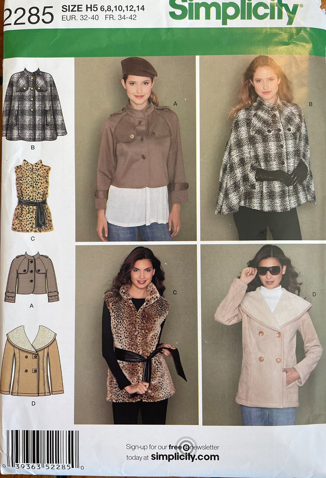 Simplicity 2285 Misses' Cape, Jackets and Vest With Tie Belt Sewing ...