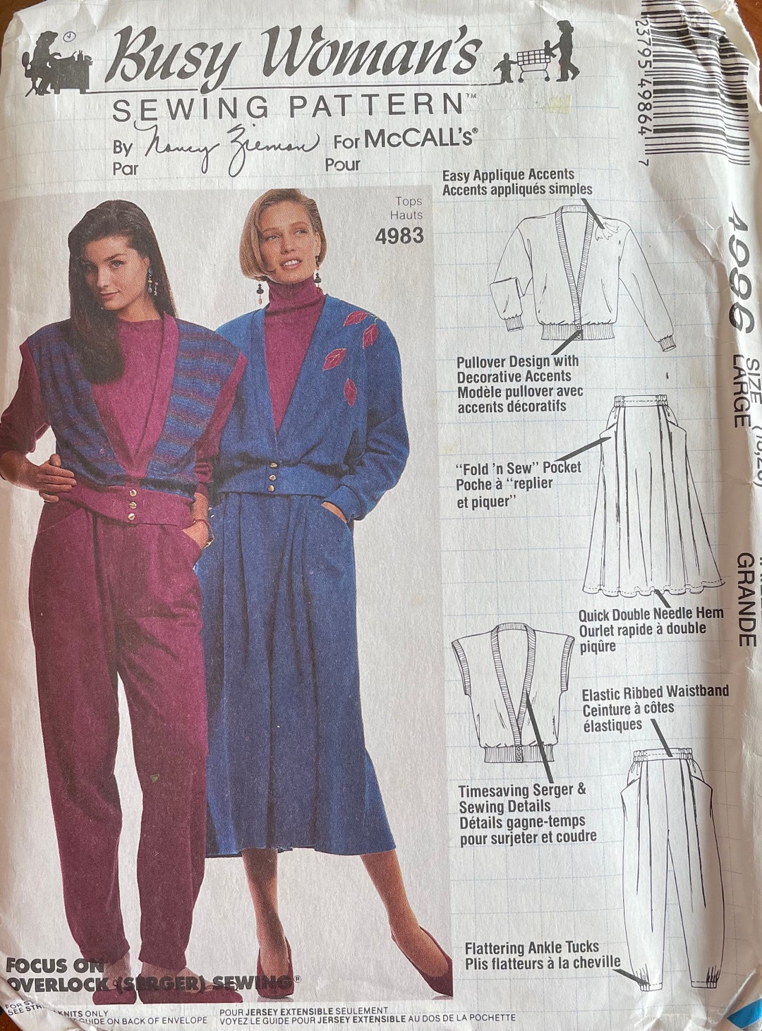 Mccall's 4986 Busy Woman's Sewing Pattern, Misses' Pullover Cardigan or ...