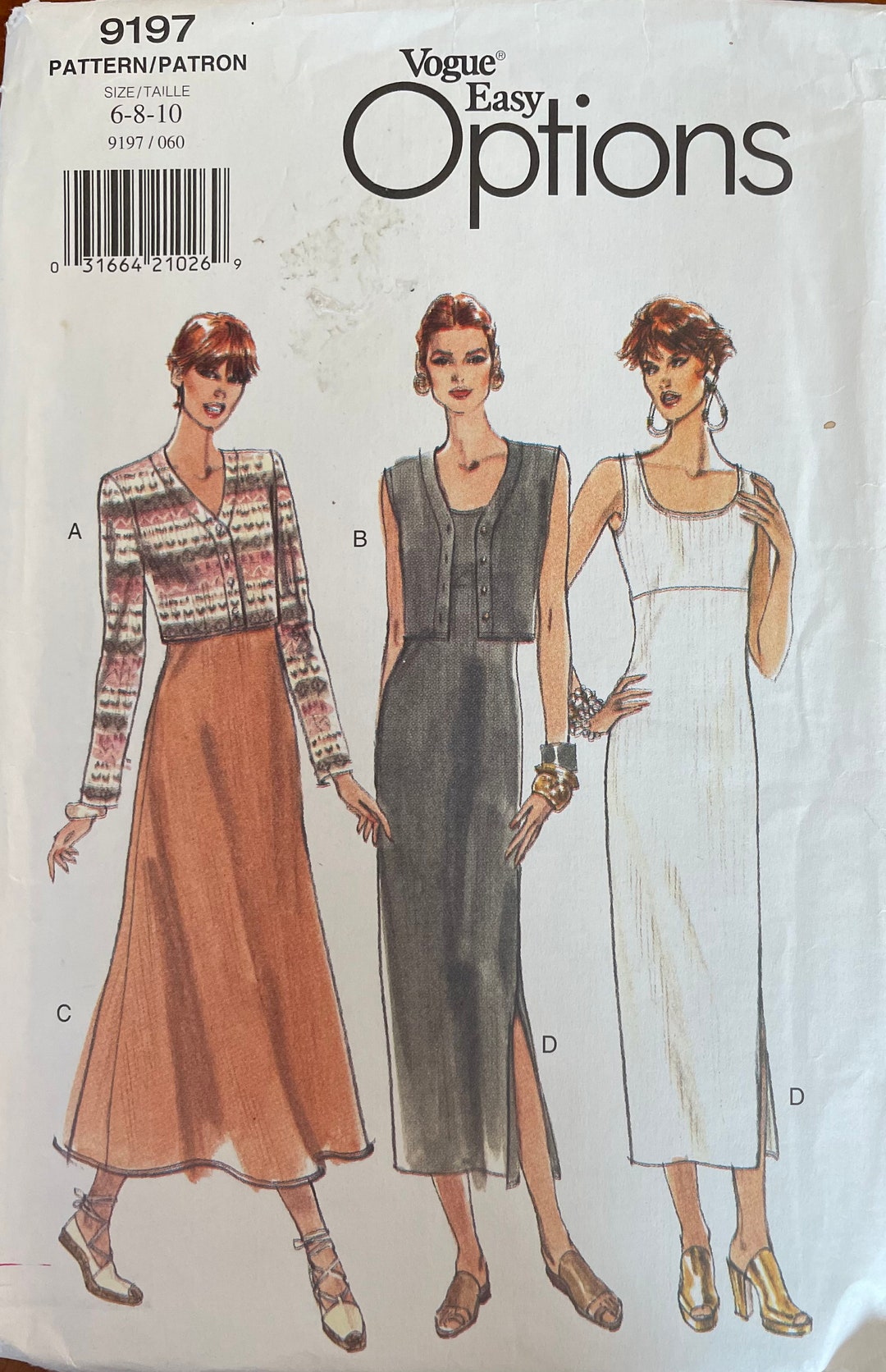 Vogue Easy Options 9197 9197 Misses' Jacket, Vest and Dress Sewing ...
