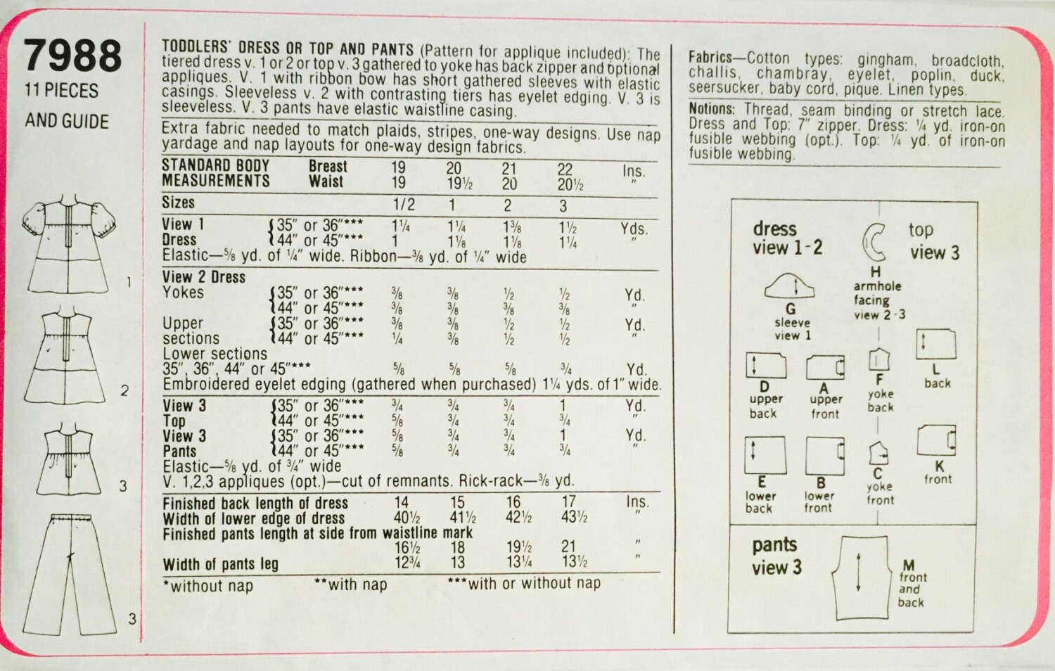 Simplicity 7988 Toddlers' Dress or Top and Pants Pattern - Etsy
