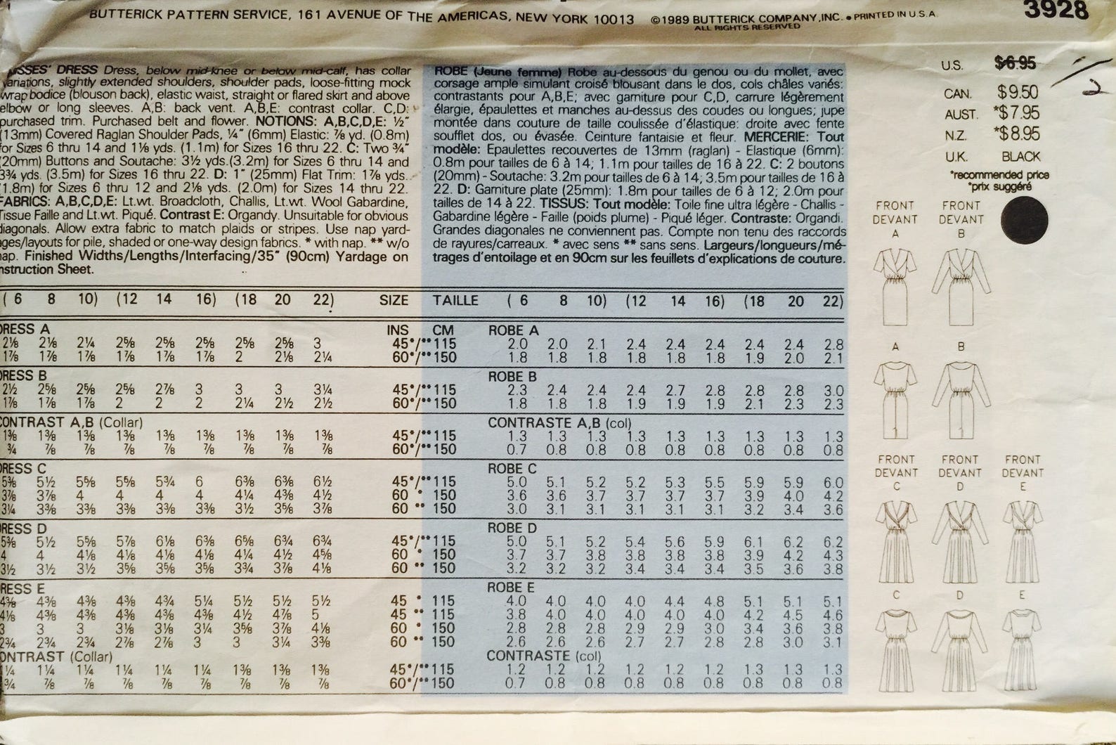 Butterick 3928, Size 12-14-16, Misses' Dress Pattern, UNCUT, Classic ...