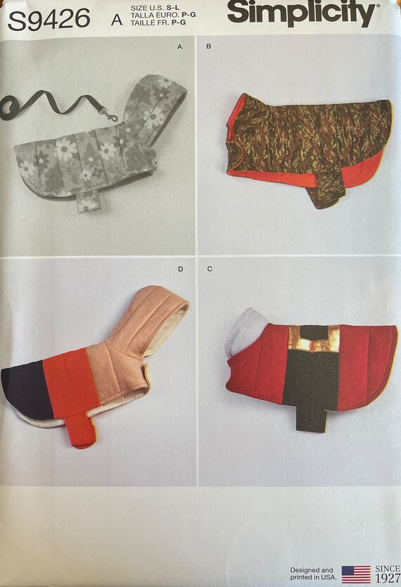 Simplicity S9426 Quilted Dog Coats in Three Sizes Sewing - Etsy