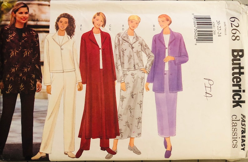 Butterick 6268, Size 20-22-24, Misses'/misses' Petite Jacket, Duster ...