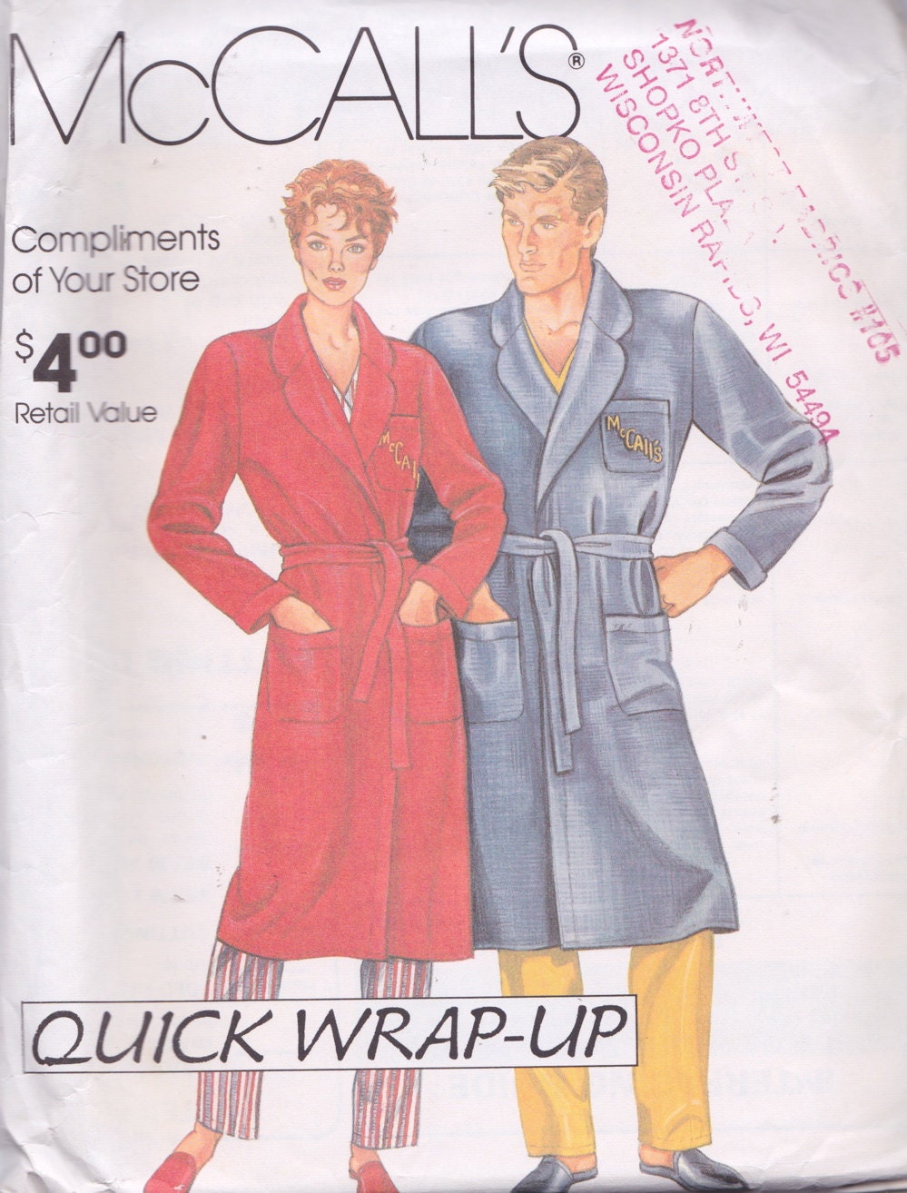 Mccall's 0011 Misses' and Men's Robe Pattern, UNCUT, Size ALL, Small ...