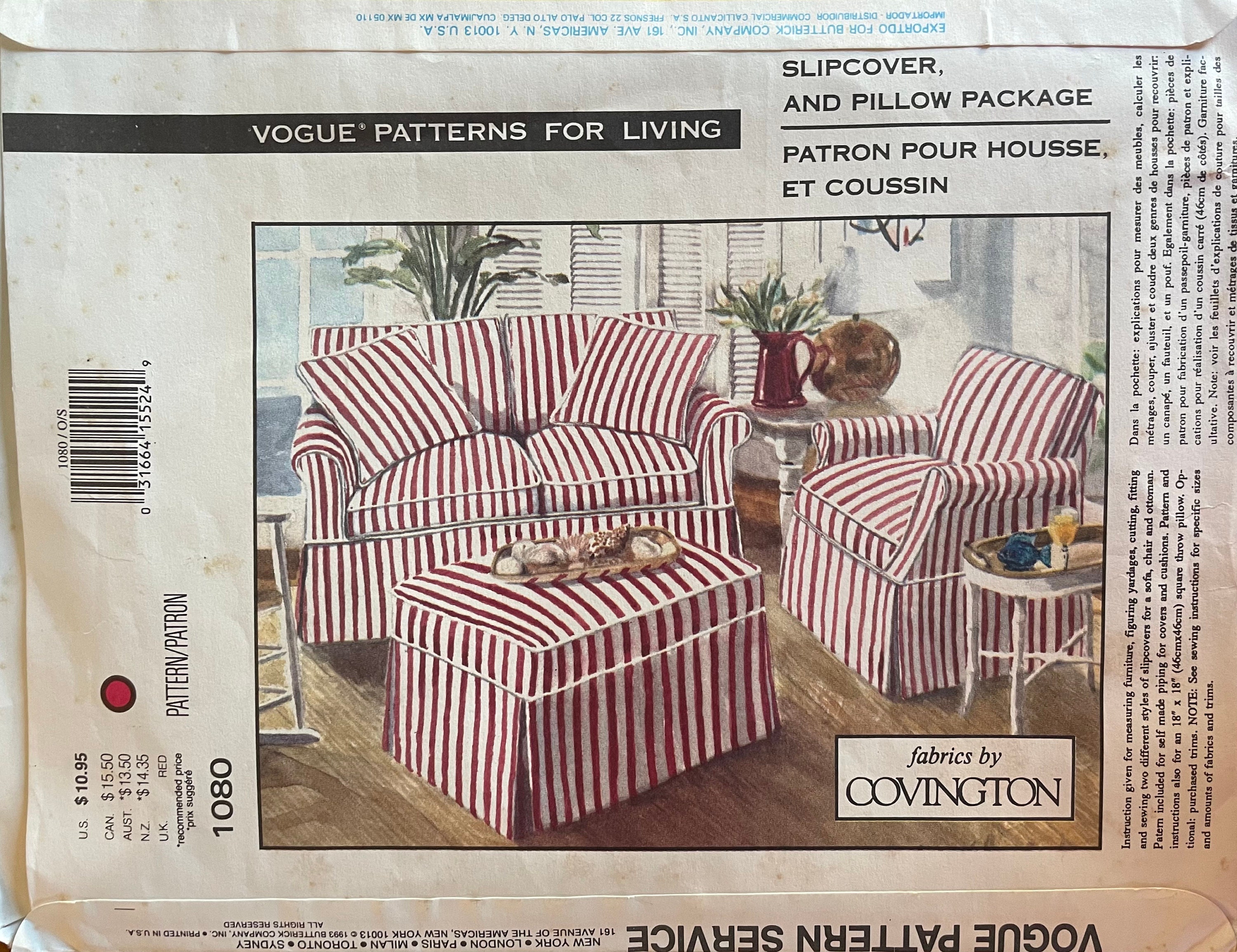 Vogue 1080 Slipcover and Pillow Sewing Pattern, UNCUT, Home Decor ...