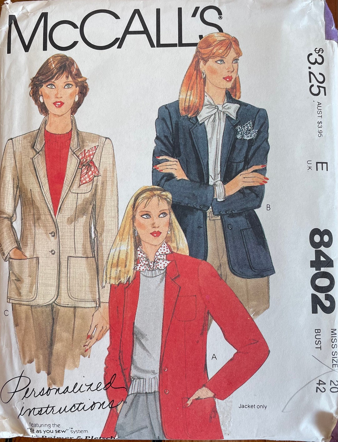 Mccall's 8402 Misses' Jacket Sewing Pattern, UNCUT, Size 20, Blazer ...