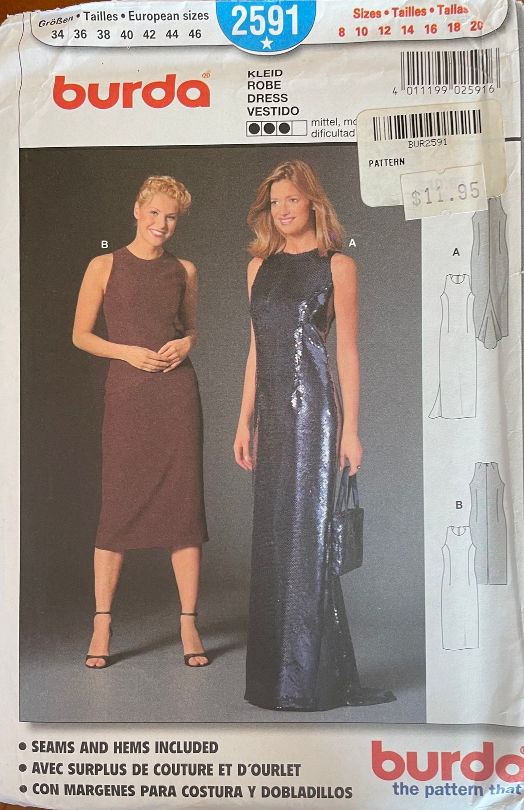 Burda 2591 Misses' Dress Sewing Pattern, UNCUT, Size 8-10-12-14-16-18 ...