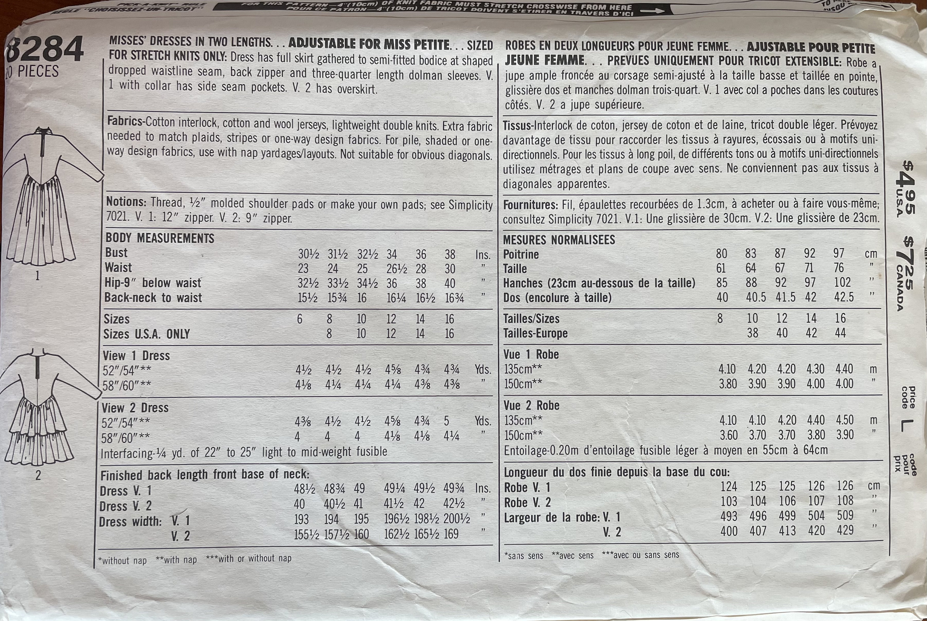 Simplicity 8284 Misses' Dress in Two Lengths Sewing Pattern, Sized for Stretch Knits Only, Size ...