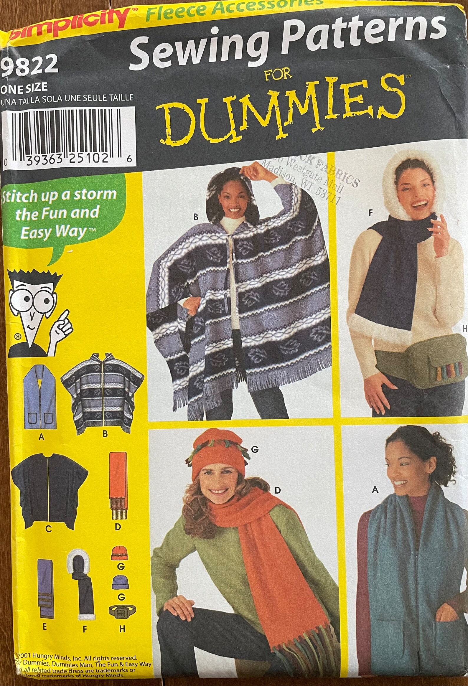 Simplicity 9822 Sewing Pattern for Dummies, Fleece Accessories Sewing ...
