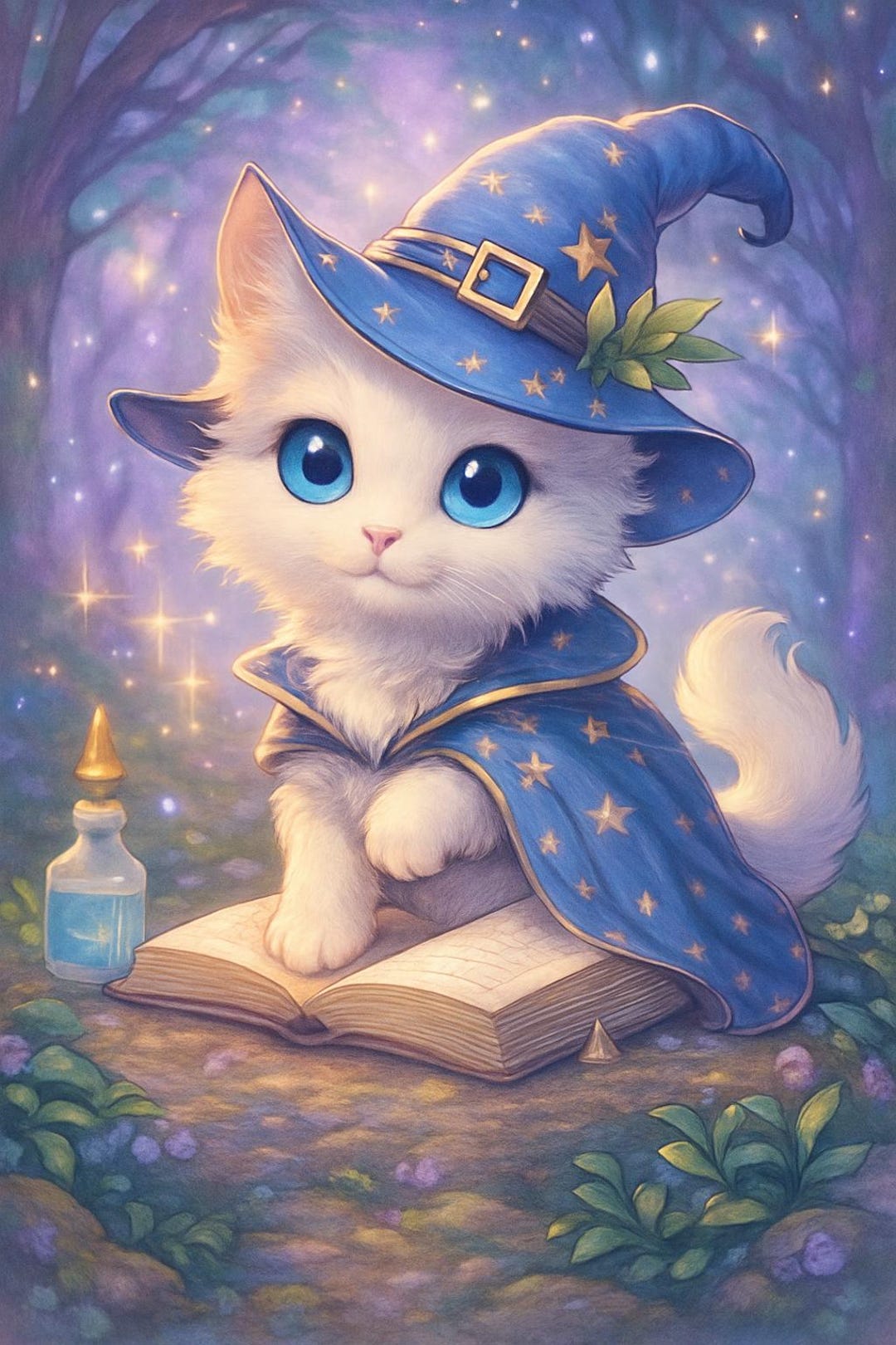 Magical Cat Wizard – Cute Fantasy Kitten Art Print • Nursery Wall Decor ...