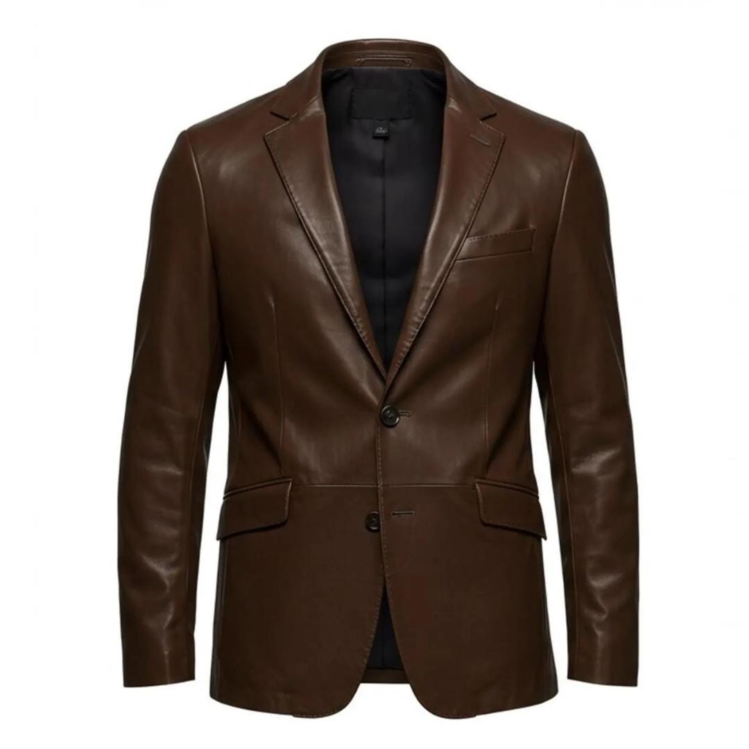 Handmade Brown Sheepskin Leather Blazer | Men's Formal Jacket ...