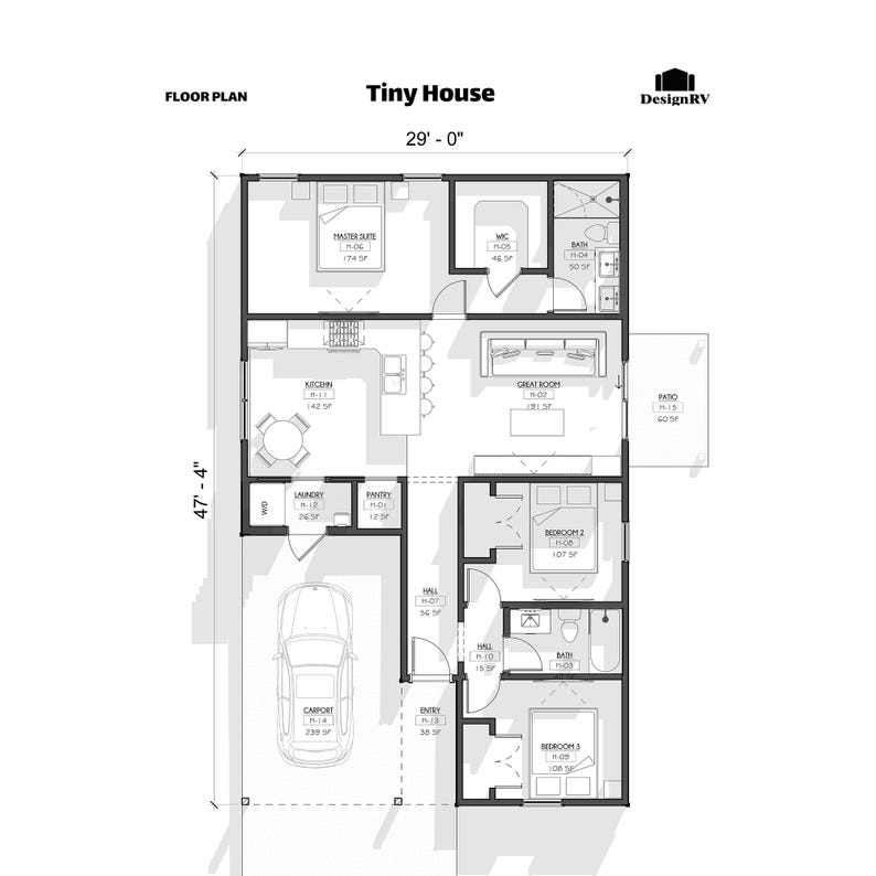 Modern Tiny House Plans (968 Sq. Ft.) | 3 Bedroom, 2 Bath | PDF ...